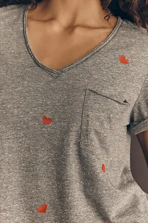 PILCRO Quinn Drapey V-neck T-shirt - Grey Pattern