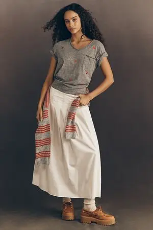 PILCRO Quinn Drapey V-neck T-shirt - Grey Pattern