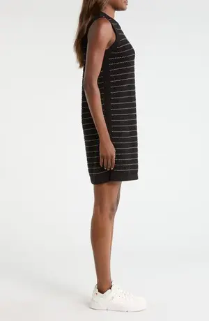 Varley Mindy Mixed Stitch Stripe Sleeveless Cotton Sweater Minidress - Black