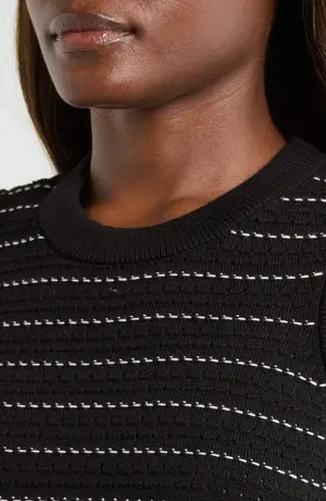 Varley Mindy Mixed Stitch Stripe Sleeveless Cotton Sweater Minidress - Black