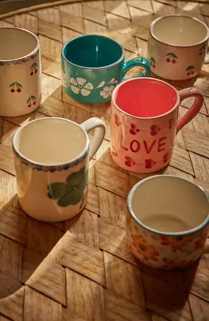 RICE BY RICE Set Of 6 Hand-painted Ceramic Mugs