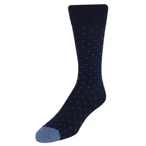 Trafalgar Pierre Polka Dot Mid-Calf Pima Cotton Socks Navy With Blue Dots
