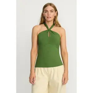 LANDS' END Slender Twist Front Halter Top - Valley Green