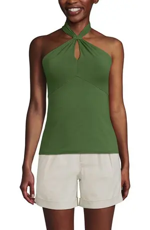 LANDS' END Slender Twist Front Halter Top - Valley Green