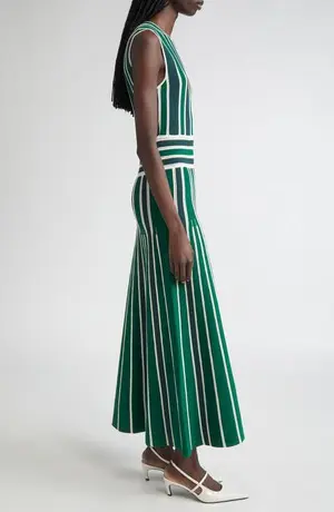 Max Mara Tallone Stripe Sleeveless Maxi Sweater Dress - Green