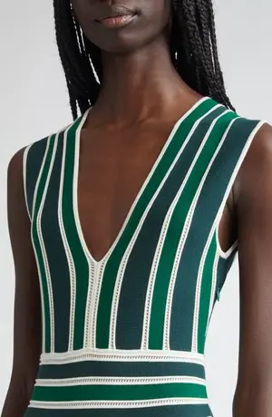 Max Mara Tallone Stripe Sleeveless Maxi Sweater Dress - Green