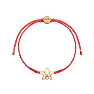 KARMA AND LUCK Red String Lotus Charm Bracelet - Red/white
