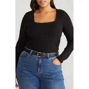 Universal Standard Square Neck Jersey Top - Black