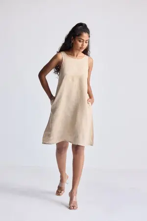 REISTOR Hemp Short Dress With Embroidered Back Detail