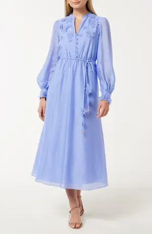 EVER NEW Yasmin Floral Appliqué Long Sleeve Midi Dress