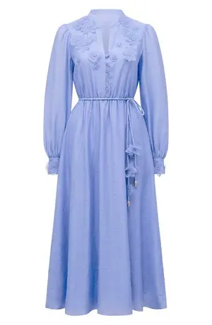 EVER NEW Yasmin Floral Appliqué Long Sleeve Midi Dress