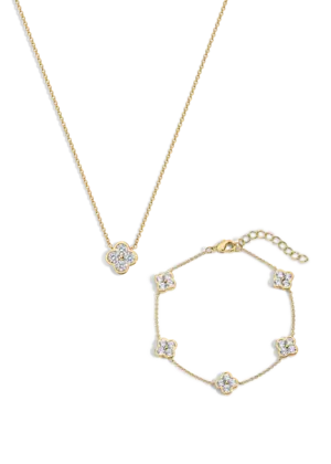 ELECTRIC PICKS Camilla Clover Necklace And Bracelet Set - Gold