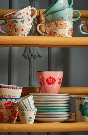 RICE BY RICE Set Of 6 Hand-painted Ceramic Espresso Cups