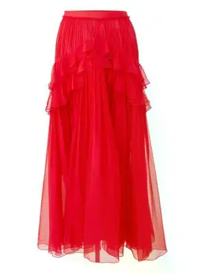 Carolina Herrera Ruffle-detailed Midi Skirt - Red