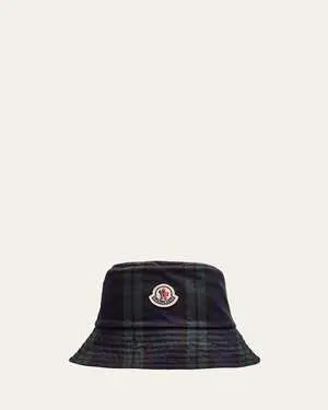 Moncler Archivio Plaid Wool Bucket Hat - Blue