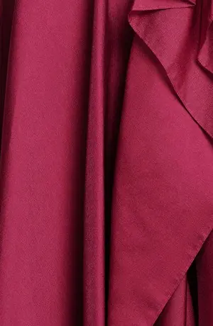 XSCAPE EVENINGS Strapless Ruffle Detail Metallic Organza Gown - Wine