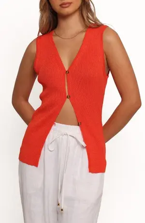 PETAL & PUP Ribbed Knit Button-front Vest