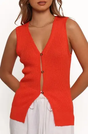 PETAL & PUP Ribbed Knit Button-front Vest