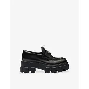 Prada Monolith Logo-plaque Leather Loafers - Black