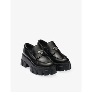 Prada Monolith Logo-plaque Leather Loafers - Black