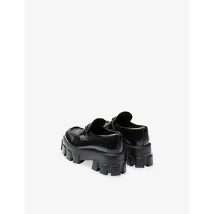 Prada Monolith Logo-plaque Leather Loafers - Black