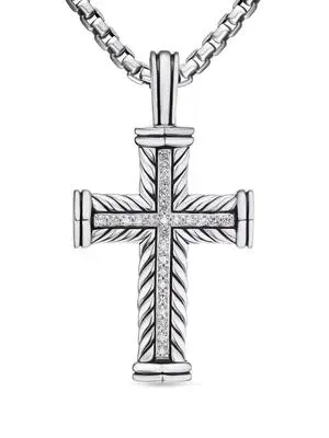 David Yurman Sterling Chevron Cross Diamond Pendant - Silver