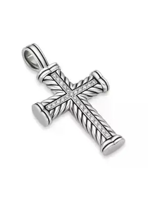 David Yurman Sterling Chevron Cross Diamond Pendant