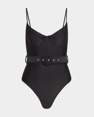 Simkhai Belted Bustier One-piece Swimsuit - Black