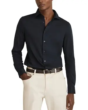 REISS Duke Airwater Finish Cotton Jersey Shirt - Navy
