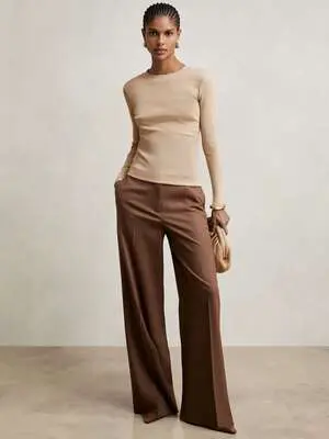 REISS Cotton Long-sleeve Ruched T-shirt - Camel