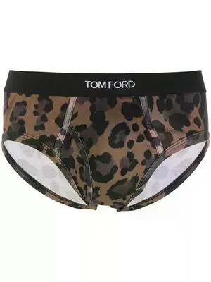 TOM FORD Leopard Cotton Briefs - Brown
