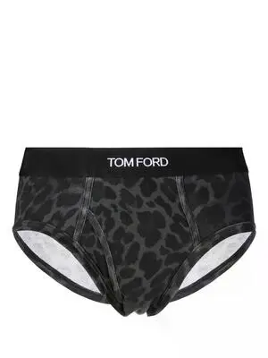 TOM FORD Logo-band Leopard-print Briefs - Grey