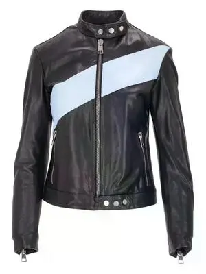 LA ROSE Color-block Leather Biker Jacket - Black