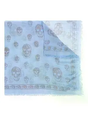 Alexander McQueen Skull-print Fringed Scarf - Blue