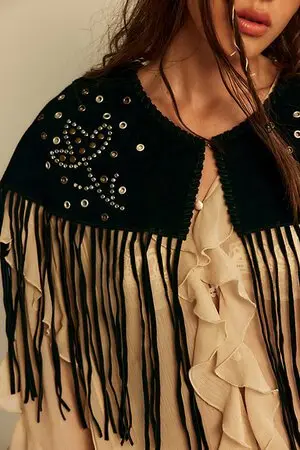 Free People Embellished Suede Cape
