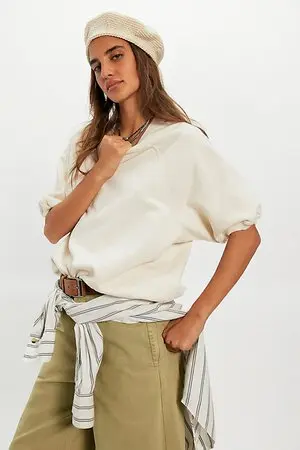 Free People Terry Puff Sleeve Sweatshirt - Coconut Milk