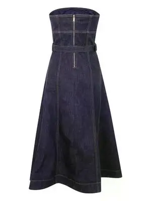 SELF-PORTRAIT Strapless Belted Denim Midi Dress