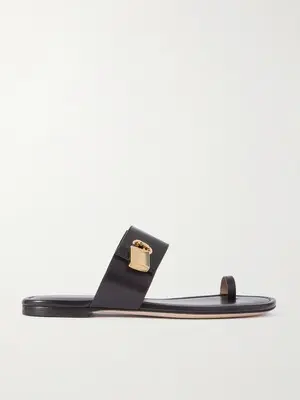 TOM FORD Embellished Leather Slides - Brown