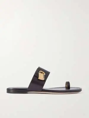 TOM FORD Embellished Leather Slides - Dark Brown