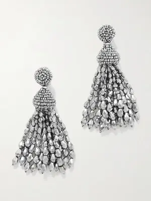 Oscar De La Renta Toned Beaded Clip-on Earrings - Silver
