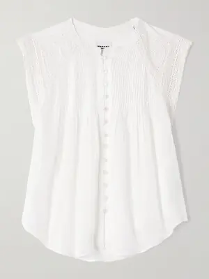 MARANT ETOILE Gresia Crochet-trimmed Pintucked Cotton-voile Top - White