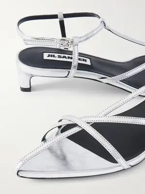 JIL SANDER Metallic Leather Strappy Kitten Heel Sandals