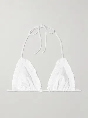 Chloé Ruffled Broderie Anglaise Triangle Bikini Top - White