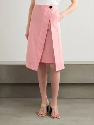 Bottega Veneta Wrap-effect Organic Cotton-twill Skirt - Pink
