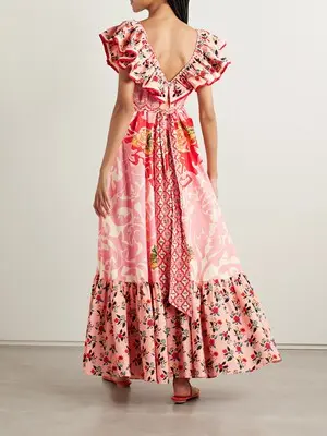Camilla Belted Embellished Ruffled Printed Organic Cotton-poplin Maxi Dress - Pink