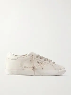 GOLDEN GOOSE Super-star Leather-trimmed Bead-embellished Canvas Sneakers - Neutrals