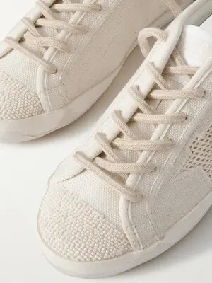 GOLDEN GOOSE Super-star Leather-trimmed Bead-embellished Canvas Sneakers - Neutrals