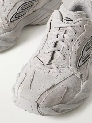 Balenciaga Monday Rubber-trimmed Leather Sneakers - Gray