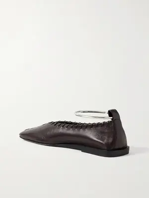 JIL SANDER Ring Whipstitch-trimmed Leather Ballet Flats - Brown