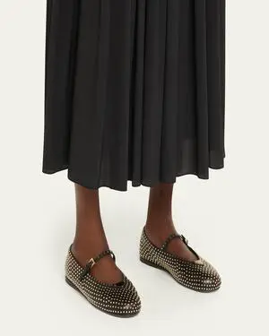 Prada Embellished Leather Mary Jane Ballerina Flats - Nero